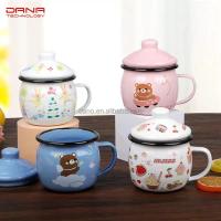 China Classical Style 350ml Enamel Rolled Edge Mugs Metal Cups Belly Shape with Lid Lightweight and Stylish for sale