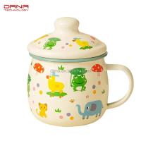 China Classical Style 350ml Enamel Rolled Edge Mugs Metal Cups Belly Shape with Lid Lightweight and Stylish for sale