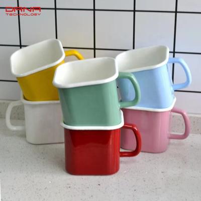 China Colorful Square Shape Enamel Noodle Cup 650ml 740ml 1250ml 1400ml for sale