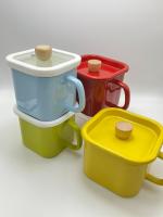 China Carbon Steel Eco Friendly Enamelled Metal Square Noodle Pot Soup Pot Pasta Noodle Cereal Bowl Cup Lid Handle 12cm 14cm 15cm for sale