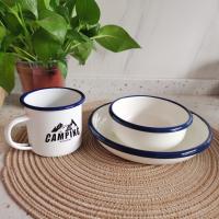 China Production 30 Days Enamel Steel Dinnerware Cups Plates Bowls Mug Division Plate Essential Kitchenware for sale