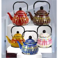 China 0.7L 1.2L 1.5L Daily Pearshape Enamel Kettle Classic Decorative Flower Enamel Teapot Metal Steel Tea Pot Handle Included for sale