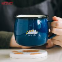China 380ml Lovely Enamel Mug Belly Shape Coffee Milk Mug Kids Breakfast Milk Cup for sale
