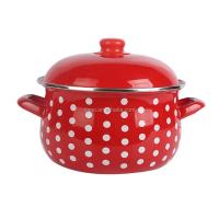 China Eco-Friendly Red Dots Enamel Belly Deep Casserole Pot with Enamel Lid for sale