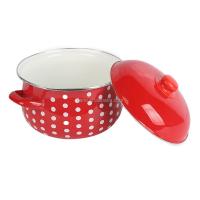 China Eco-Friendly Red Dots Enamel Belly Deep Casserole Pot with Enamel Lid for sale