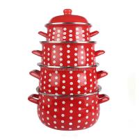 China Eco-Friendly Red Dots Enamel Belly Deep Casserole Pot with Enamel Lid for sale