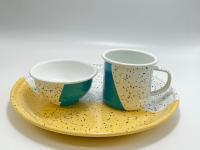 China Half Color Speckled Enamel Tableware Set EU FDA Certified 0.5mm Thickness for sale
