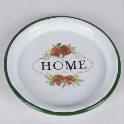 China Custom Logo Splatter Colored Cast Iron Steel Enamel Saucer Dish for Camping Outdoor for sale