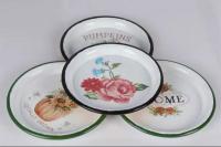 China Custom Logo Splatter Colored Cast Iron Steel Enamel Saucer Dish for Camping Outdoor for sale