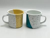 China Customized Color Enamel Tableware Set Half Color Speckled Mugs Trays And Bowl Sets for sale