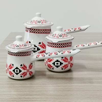 China European Enamel Coffee Pot Cast Iron Cookware Metal Coffee Pot With Rolled Edge Rim for sale