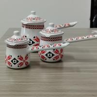 China European Enamel Coffee Pot Cast Iron Cookware Metal Coffee Pot With Rolled Edge Rim for sale