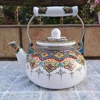 China Iron Kettle Thickness 0.8mm Multi Capacity Enamel Whistling Tea Kettle Teapot 07L 11L 15L 25L Decorative Flower Decal for sale