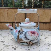 China Iron Kettle Thickness 0.8mm Multi Capacity Enamel Whistling Tea Kettle Teapot 07L 11L 15L 25L Decorative Flower Decal for sale