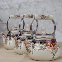 China Iron Kettle Thickness 0.8mm Multi Capacity Enamel Whistling Tea Kettle Teapot 07L 11L 15L 25L Decorative Flower Decal for sale