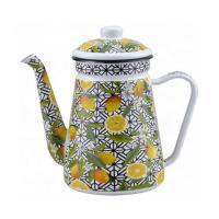 China Customized Logo Daily Multi Capacity Enamel Handle Coffee Pot Enamel Steel Kettles Custom Decal Printing Variations for sale