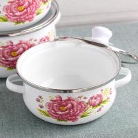 China Enamel Casserole Hot Pot Cookware Set 5 PCS Glass Lid Flower Pattern for sale