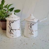 China Eco Friendly 3PCS Enamel Coffee Warmer Set Marble Coated Designfor Office And Home for sale