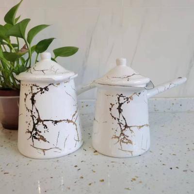 China Flower Theme Classic Saudi Arabia Style 3 PCS Coffee Warmer with Lid and Enamel Handle for sale