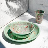 China Speckled Enamel Dinner Set Plates Bowls Mugs Camping Tableware Set for sale
