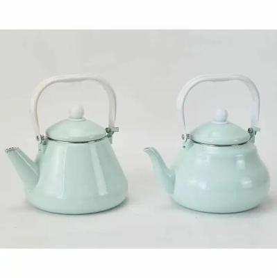 China Custom Shape Enamel Whistling Tea Kettle Teapot with 304 Stainless Steel Rolled Edge Rim for sale