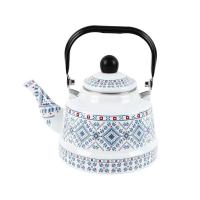 China Custom Shape Enamel Whistling Tea Kettle Teapot with 304 Stainless Steel Rolled Edge Rim for sale