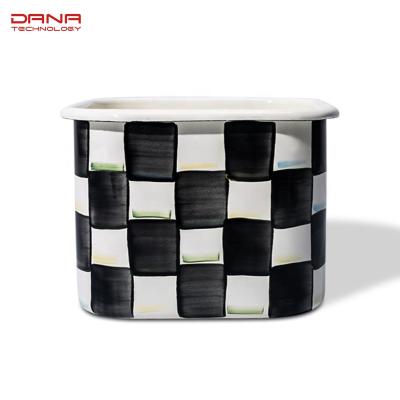 China Carbon Steel Eco Friendly Classic Black White Enamel Noodle Cup Supplied with Plastic Lid and Enamel Lid Combo for sale