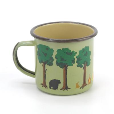 China Enamel Coating Double Coating 0.5mm Thickness 16oz Travel Mug with Handle Custom Logo Print Coffee Tea Cups Outdoor for sale