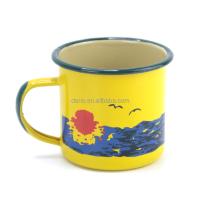 China Enamel Coating Double Coating 0.5mm Thickness 16oz Travel Mug with Handle Custom Logo Print Coffee Tea Cups Outdoor for sale