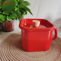 China Enamel Coating Double Coating Cooking Pot 0.6mm Thickness With C Shape Handle for sale