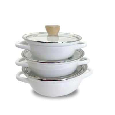 China Glass Lid Enamel Casserole Set Enamel Coating Single Pot 20cm Cooking Pot Hot Pot for sale