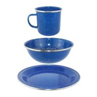 China Mugs Plates Bowls Pot Enamel Dinner Camp Set for sale