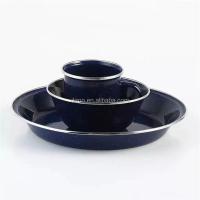 China Camping Enameled Cup Bowl Plate Set 3PCS With 304 Stainless Steel Rolled Edge Rim for sale