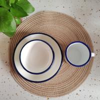 China OEM Flower Theme Enamel Dinnerware Set Breakfast Bread Plate Enamel Camping Plates Set for sale