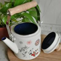 China Flower Theme Enamel Tea Kettle On Steel With Wood Handle And 201 Stainless Steel Rim for sale