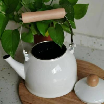 China Customized Color 12L Enamel Kettle Teapot Constructed Using Carbon Steel Iron Type Along with Wooden Handle for sale