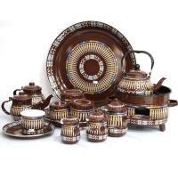 China Enamel Dinnerware Set with Plate Mug Sugar Pot High Temperature Logo Printing for sale