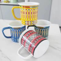 China Enamel Dinnerware Set with Plate Mug Sugar Pot High Temperature Logo Printing for sale