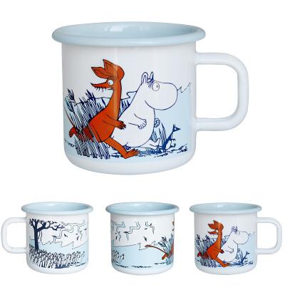 China Enamel Coating Double Coating Nordic Style Thickened Metal Steel Mug Custom Cartoon Pattern Christmas Gift Mug 8x8cm for sale