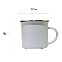 China 304 Stainless Steel Rim Carbon Steel Enamel Coffee Milk Mugs Custom Decal Completed with Durable C Shape Handle for sale