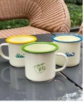 China Classical Style 0.5mm Thickness 350L Vintage Enamel Mug Camp Fire Outgoing Camping Enamel Coffee Tea Mugs Rolled Edge for sale
