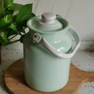 China Sustainable Enamel Milk Can 2.9L 4.2L 6L Milk Bucket Metal Ice Bucket for sale