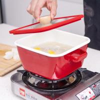 China Customized Logo Metal Enamel Casserole Pot Square Shallow Pan Kitchenware Cooking Essential for sale