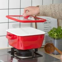 China Customized Logo Metal Enamel Casserole Pot Square Shallow Pan Kitchenware Cooking Essential for sale