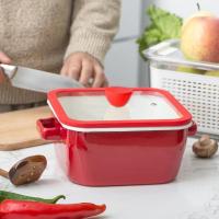 China Customized Logo Metal Enamel Casserole Pot Square Shallow Pan Kitchenware Cooking Essential for sale