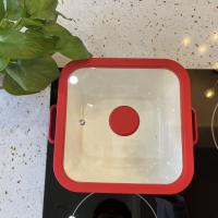 China Customized Logo Metal Enamel Casserole Pot Square Shallow Pan Kitchenware Cooking Essential for sale