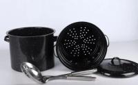 China Custom Logo Black Enamel Cook Pot Multi Purpose Two Ear Kitchenware For Big Chief for sale