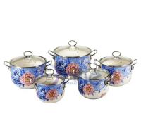 China Eco-Friendly 5PCS Enamel Cookware Cooking Pot Set Cast Iron Enamel Casserole Customized Logo Acceptable for sale