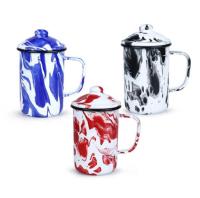 China 1400ml Vintage Speckled Enamel Camping Cup Custom Classic Stoneware Mug Printing Logo Enamel Campfire Coffee Mugs 201R for sale