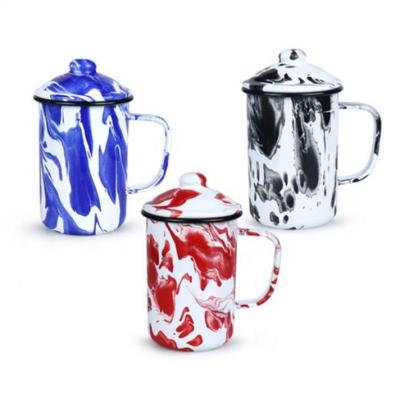 China 1400ml Vintage Speckled Enamel Camping Cup Custom Classic Stoneware Mug Printing Logo Enamel Campfire Coffee Mugs 201R for sale
